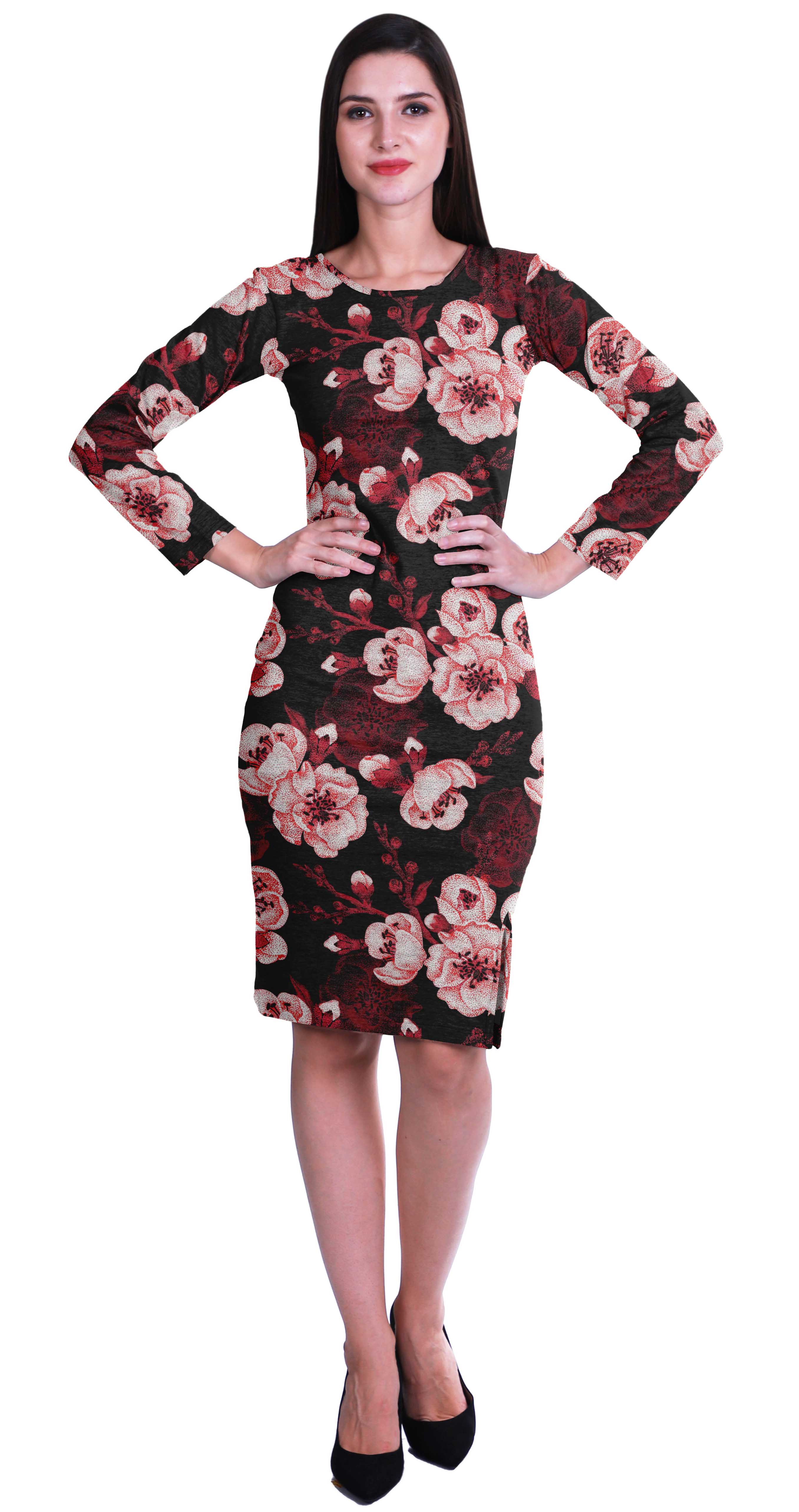 Casual Dresses - Moomaya Printed Full Sleeve Bodycon Dress for Women ...